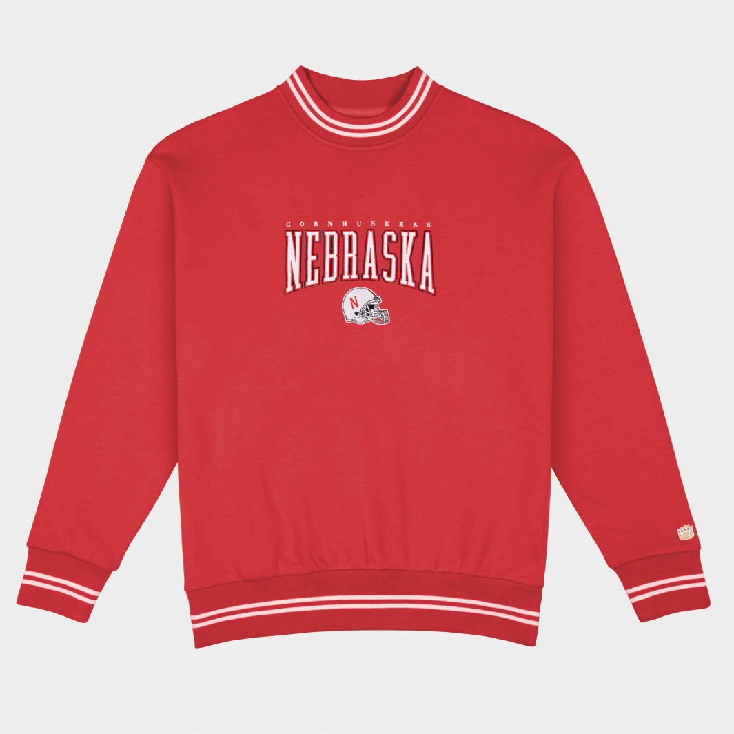 Nebraska Football Embroidered Tri-Stripe Crewneck | Homefield