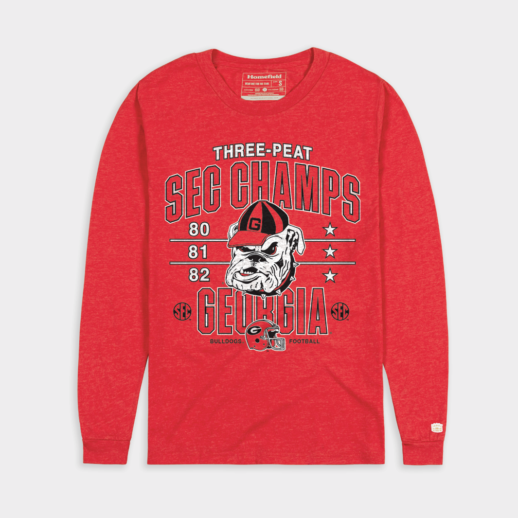 Georgia Football Three-Peat SEC Champs Long Sleeve | Homefield