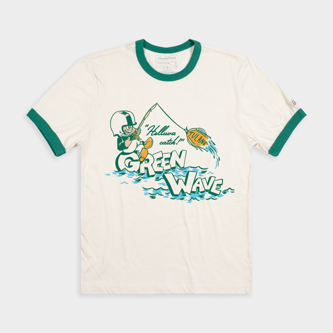 Tulane Green Wave Greenie "Helluva Catch!" Ringer Tee | Homefield
